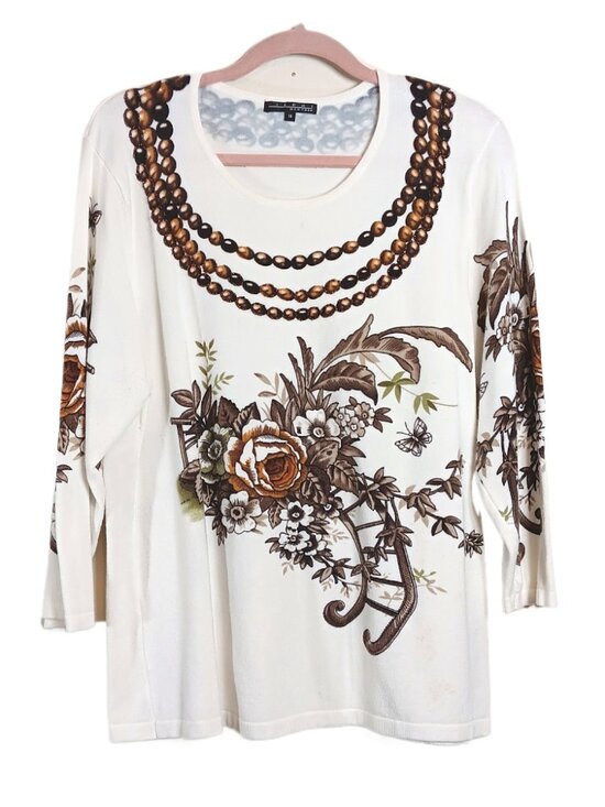 Pierri New York | Tops | Pierri New York Floral Sweater Womens Xl Ivory ...
